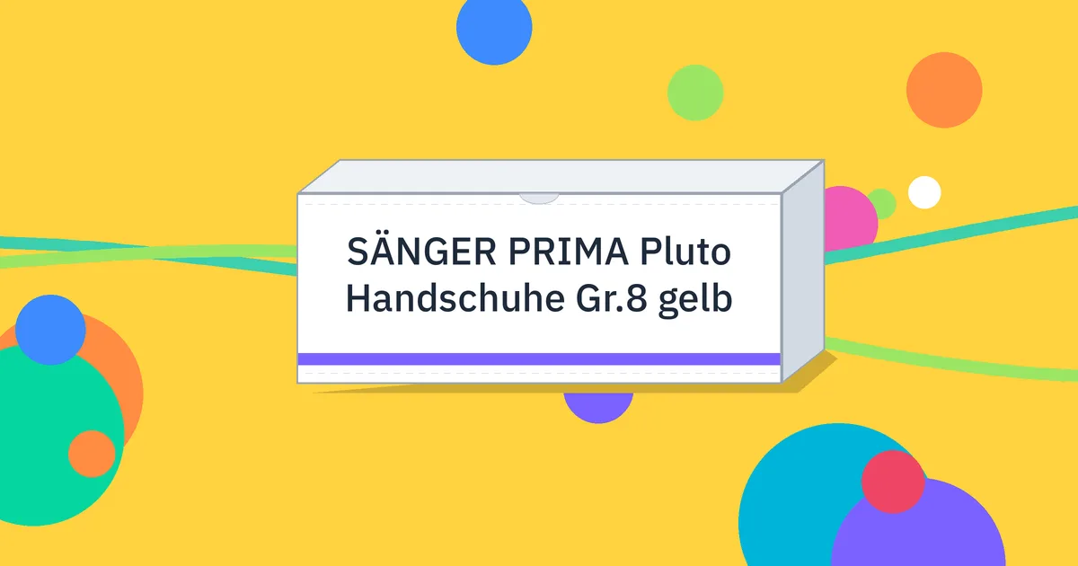 Symbolbild: Packung mit der Aufschrift SÄNGER PRIMA Pluto Handschuhe Gr.8 gelb (PZN 00773558) – Verfügbarkeit und Bezug in Apotheken in Frankfurt am Main