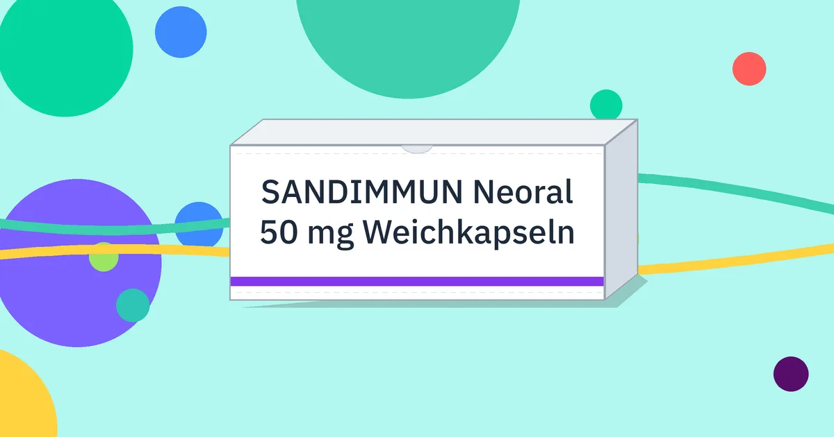 Symbolbild: Packung mit der Aufschrift SANDIMMUN Neoral 50 mg Weichkapseln (PZN 00042783) – Verfügbarkeit und Bezug in Apotheken in Frankfurt am Main