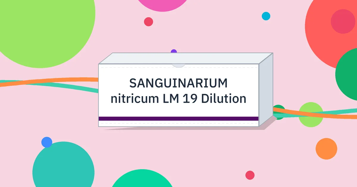 Symbolbild: Packung mit der Aufschrift SANGUINARIUM nitricum LM 19 Dilution (PZN 13181782) – Verfügbarkeit und Bezug in Apotheken in Frankfurt am Main