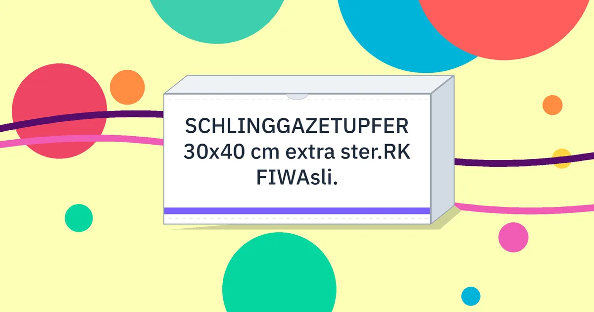 Symbolbild: Packung mit der Aufschrift SCHLINGGAZETUPFER 30x40 cm extra ster.RK FIWAsli. (PZN 11860504) – Verfügbarkeit und Bezug in Apotheken in Frankfurt am Main