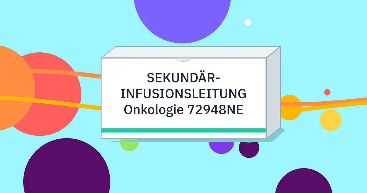 Symbolbild: Packung mit der Aufschrift SEKUNDÄR-INFUSIONSLEITUNG Onkologie 72948NE (PZN 13650403) – Verfügbarkeit und Bezug in Apotheken in Frankfurt am Main