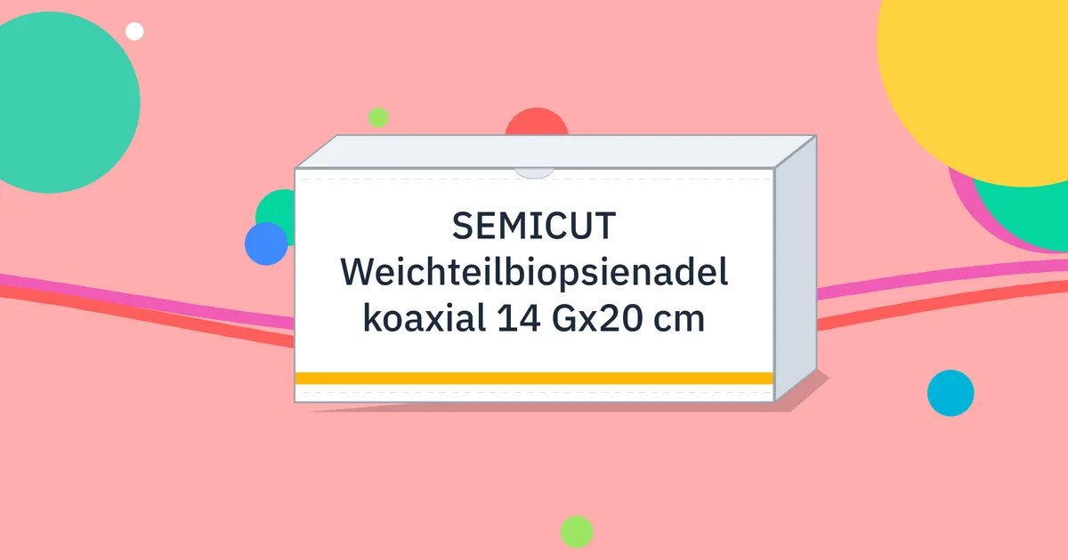 Symbolbild: Packung mit der Aufschrift SEMICUT Weichteilbiopsienadel koaxial 14 Gx20 cm (PZN 19736063) – Verfügbarkeit und Bezug in Apotheken in Frankfurt am Main