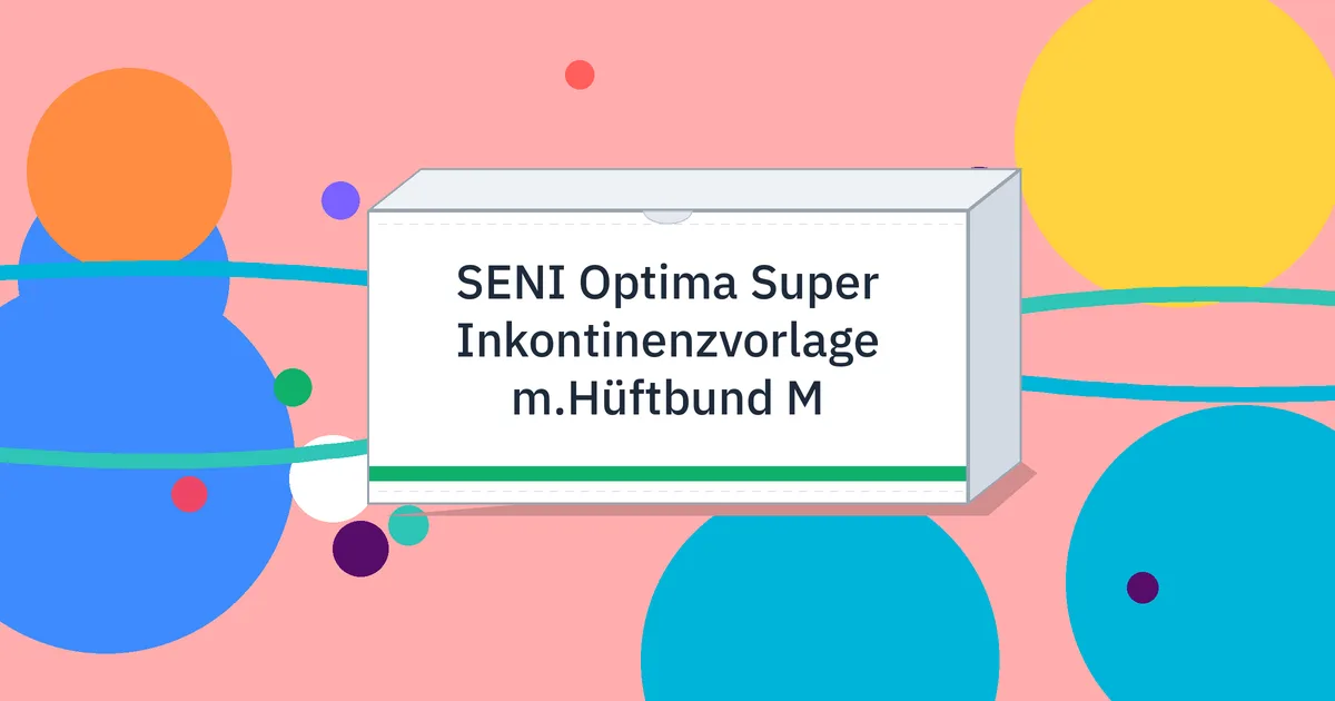 Symbolbild: Packung mit der Aufschrift SENI Optima Super Inkontinenzvorlage m.Hüftbund M (PZN 15397919) – Verfügbarkeit und Bezug in Apotheken in Frankfurt am Main