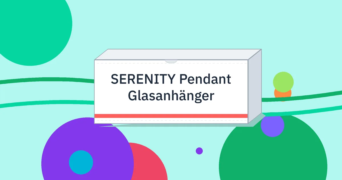 Symbolbild: Packung mit der Aufschrift SERENITY Pendant Glasanhänger (PZN 18906333) – Verfügbarkeit und Bezug in Apotheken in Frankfurt am Main