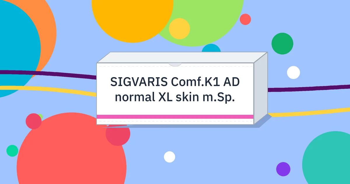 Symbolbild: Packung mit der Aufschrift SIGVARIS Comf.K1 AD normal XL skin m.Sp. (PZN 17093603) – Verfügbarkeit und Bezug in Apotheken in Frankfurt am Main