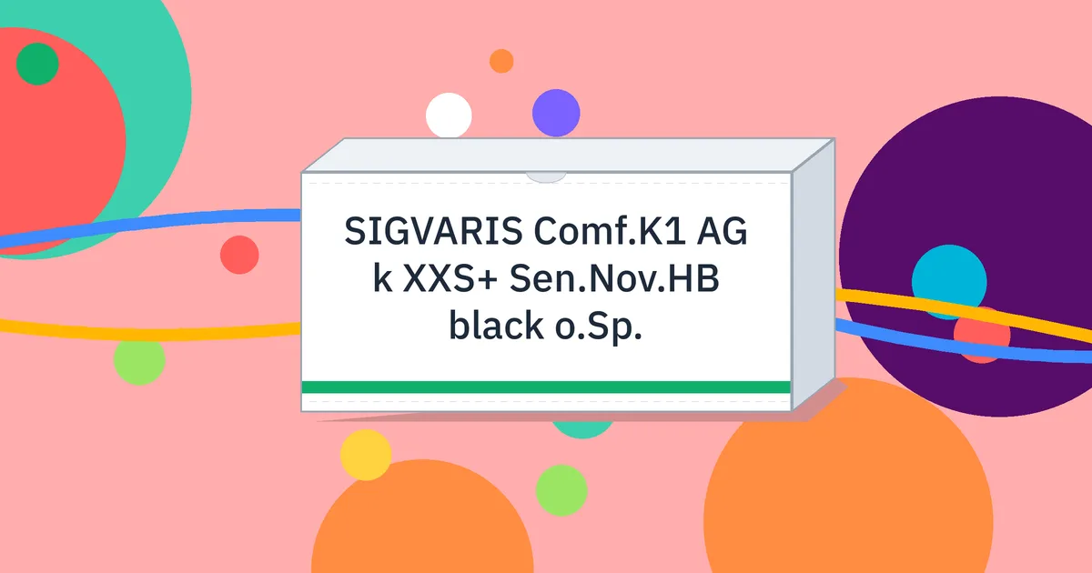 Symbolbild: Packung mit der Aufschrift SIGVARIS Comf.K1 AG k XXS+ Sen.Nov.HB black o.Sp. (PZN 17104086) – Verfügbarkeit und Bezug in Apotheken in Frankfurt am Main