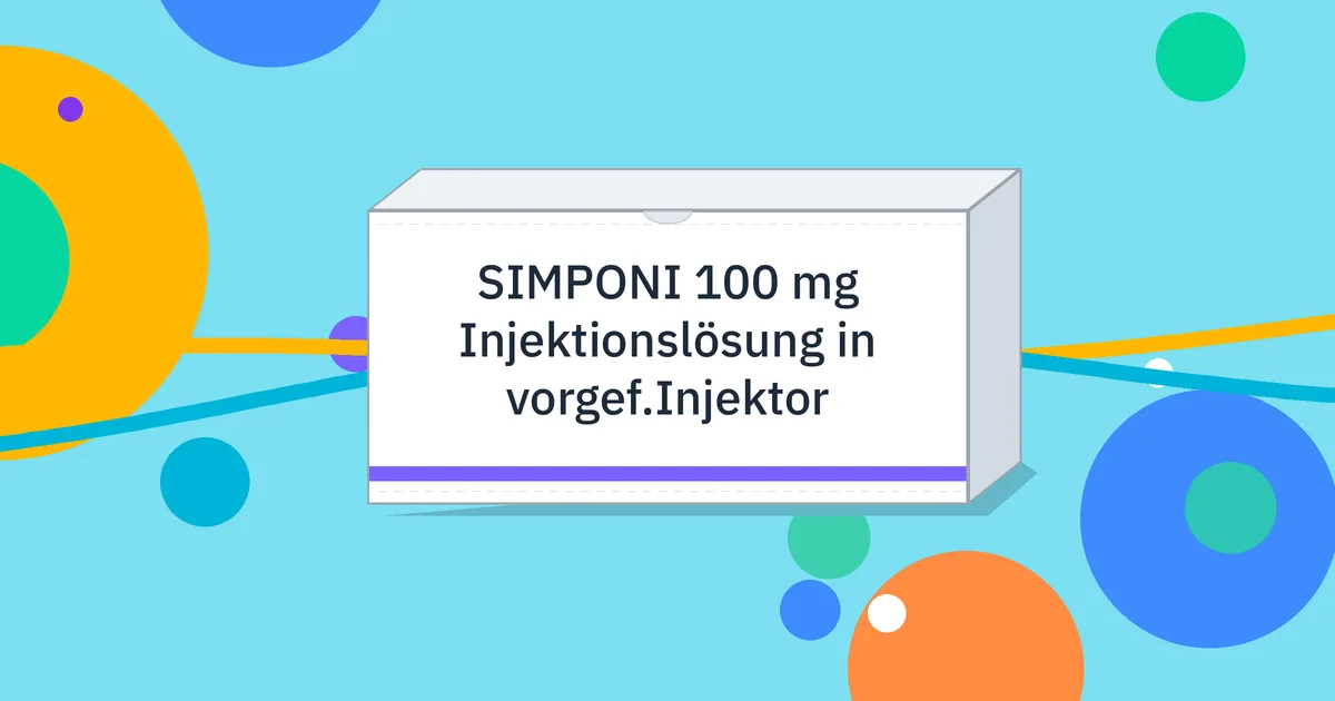 Symbolbild: Packung mit der Aufschrift SIMPONI 100 mg Injektionslösung in vorgef.Injektor (PZN 10797324) – Verfügbarkeit und Bezug in Apotheken in Frankfurt am Main