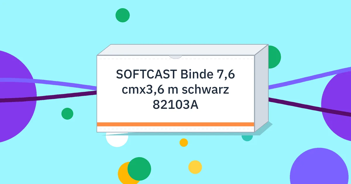 Symbolbild: Packung mit der Aufschrift SOFTCAST Binde 7,6 cmx3,6 m schwarz 82103A (PZN 05521086) – Verfügbarkeit und Bezug in Apotheken in Frankfurt am Main