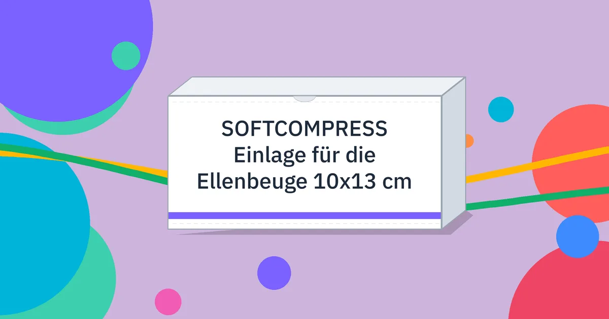 Symbolbild: Packung mit der Aufschrift SOFTCOMPRESS Einlage für die Ellenbeuge 10x13 cm (PZN 13506020) – Verfügbarkeit und Bezug in Apotheken in Frankfurt am Main