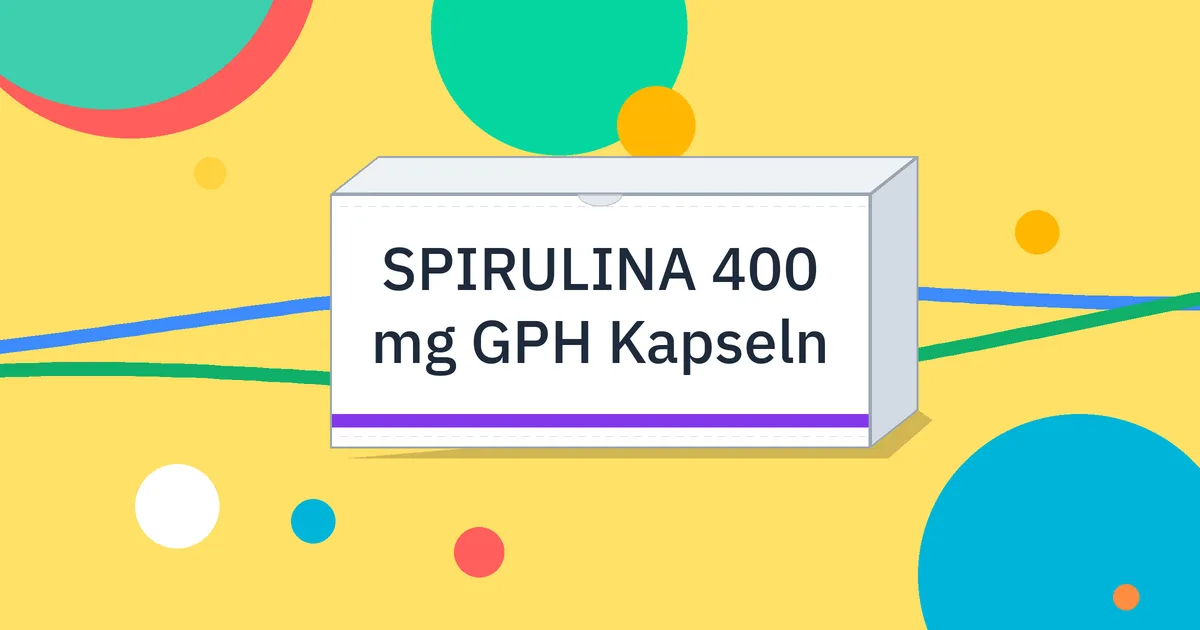 Symbolbild: Packung mit der Aufschrift SPIRULINA 400 mg GPH Kapseln (PZN 20856849) – Verfügbarkeit und Bezug in Apotheken in Frankfurt am Main