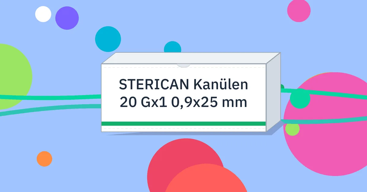 Symbolbild: Packung mit der Aufschrift STERICAN Kanülen 20 Gx1 0,9x25 mm (PZN 16016718) – Verfügbarkeit und Bezug in Apotheken in Frankfurt am Main