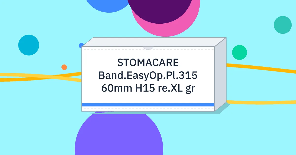 Symbolbild: Packung mit der Aufschrift STOMACARE Band.EasyOp.Pl.315 60mm H15 re.XL gr (PZN 17905509) – Verfügbarkeit und Bezug in Apotheken in Frankfurt am Main