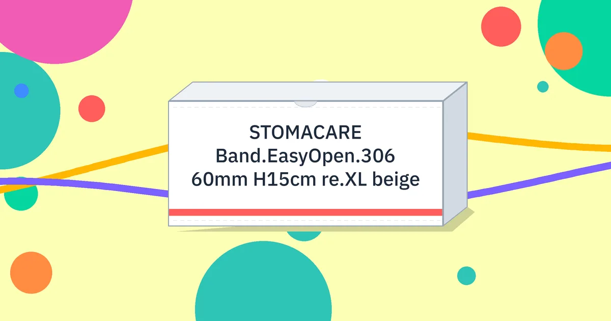 Symbolbild: Packung mit der Aufschrift STOMACARE Band.EasyOpen.306 60mm H15cm re.XL beige (PZN 07665599) – Verfügbarkeit und Bezug in Apotheken in Frankfurt am Main