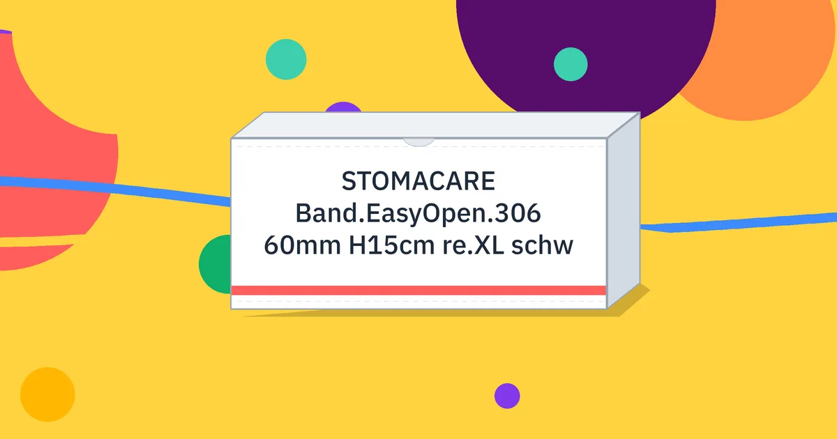 Symbolbild: Packung mit der Aufschrift STOMACARE Band.EasyOpen.306 60mm H15cm re.XL schw (PZN 09437477) – Verfügbarkeit und Bezug in Apotheken in Frankfurt am Main