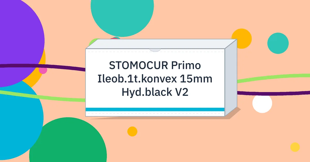 Symbolbild: Packung mit der Aufschrift STOMOCUR Primo Ileob.1t.konvex 15mm Hyd.black V2 (PZN 19536619) – Verfügbarkeit und Bezug in Apotheken in Frankfurt am Main
