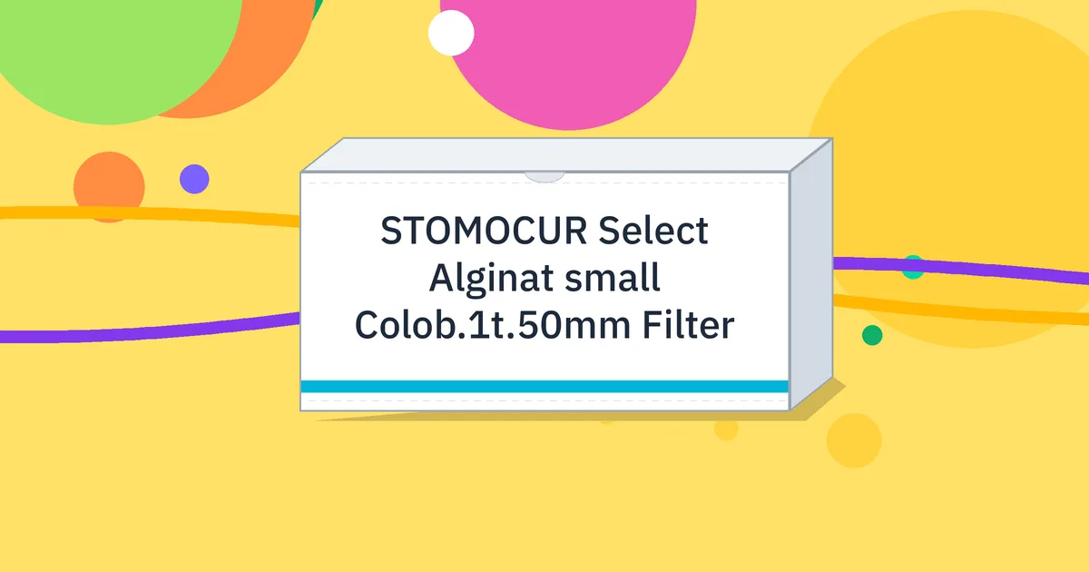 Symbolbild: Packung mit der Aufschrift STOMOCUR Select Alginat small Colob.1t.50mm Filter (PZN 14061672) – Verfügbarkeit und Bezug in Apotheken in Frankfurt am Main