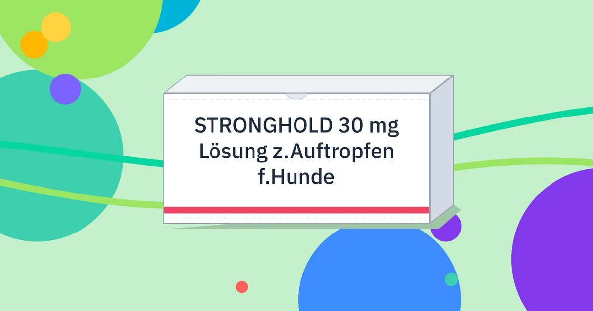 Symbolbild: Packung mit der Aufschrift STRONGHOLD 30 mg Lösung z.Auftropfen f.Hunde (PZN 12731393) – Verfügbarkeit und Bezug in Apotheken in Frankfurt am Main