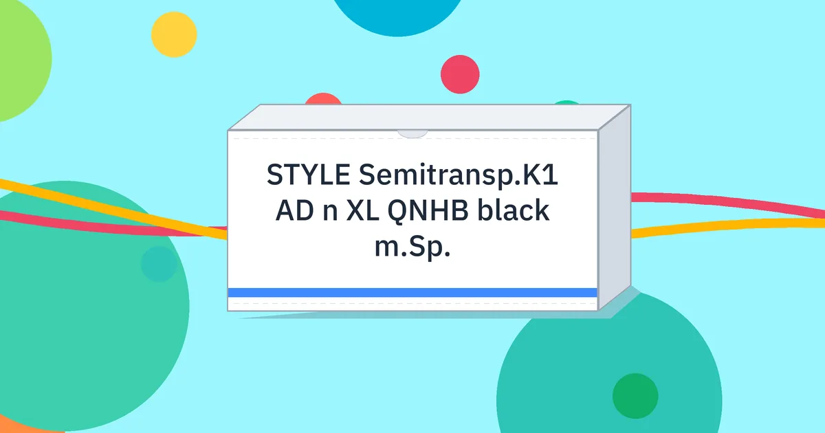 Symbolbild: Packung mit der Aufschrift STYLE Semitransp.K1 AD n XL QNHB black m.Sp. (PZN 18869980) – Verfügbarkeit und Bezug in Apotheken in Frankfurt am Main