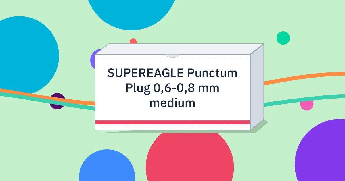 Symbolbild: Packung mit der Aufschrift SUPEREAGLE Punctum Plug 0,6-0,8 mm medium (PZN 10929464) – Verfügbarkeit und Bezug in Apotheken in Frankfurt am Main