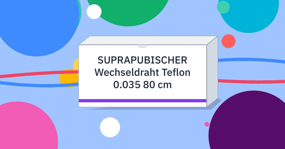 Symbolbild: Packung mit der Aufschrift SUPRAPUBISCHER Wechseldraht Teflon 0.035 80 cm (PZN 14166431) – Verfügbarkeit und Bezug in Apotheken in Frankfurt am Main