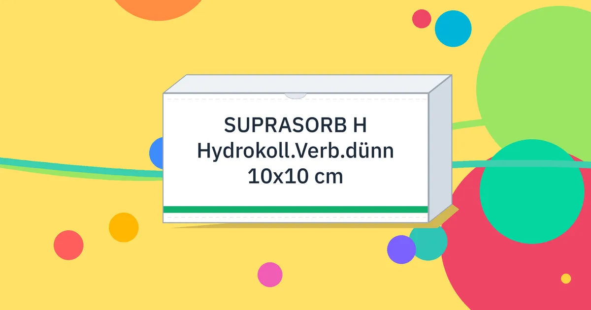 Symbolbild: Packung mit der Aufschrift SUPRASORB H Hydrokoll.Verb.dünn 10x10 cm (PZN 16165223) – Verfügbarkeit und Bezug in Apotheken in Frankfurt am Main