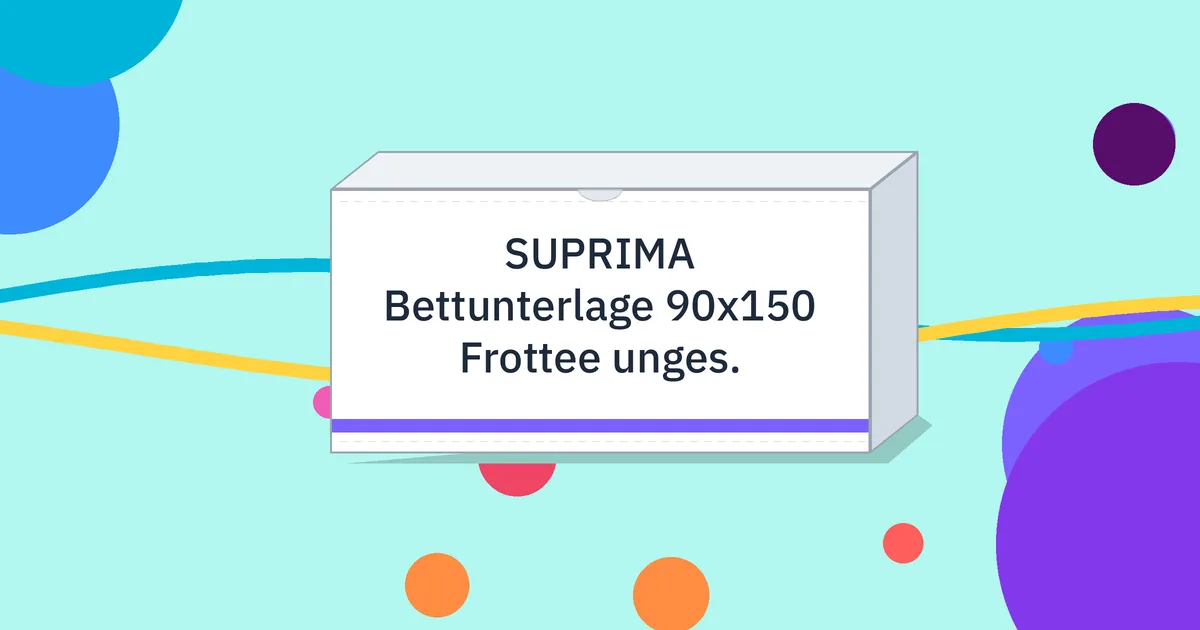 Symbolbild: Packung mit der Aufschrift SUPRIMA Bettunterlage 90x150 Frottee unges. (PZN 03813330) – Verfügbarkeit und Bezug in Apotheken in Frankfurt am Main