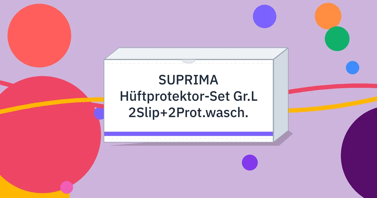 Symbolbild: Packung mit der Aufschrift SUPRIMA Hüftprotektor-Set Gr.L 2Slip+2Prot.wasch. (PZN 09784322) – Verfügbarkeit und Bezug in Apotheken in Frankfurt am Main