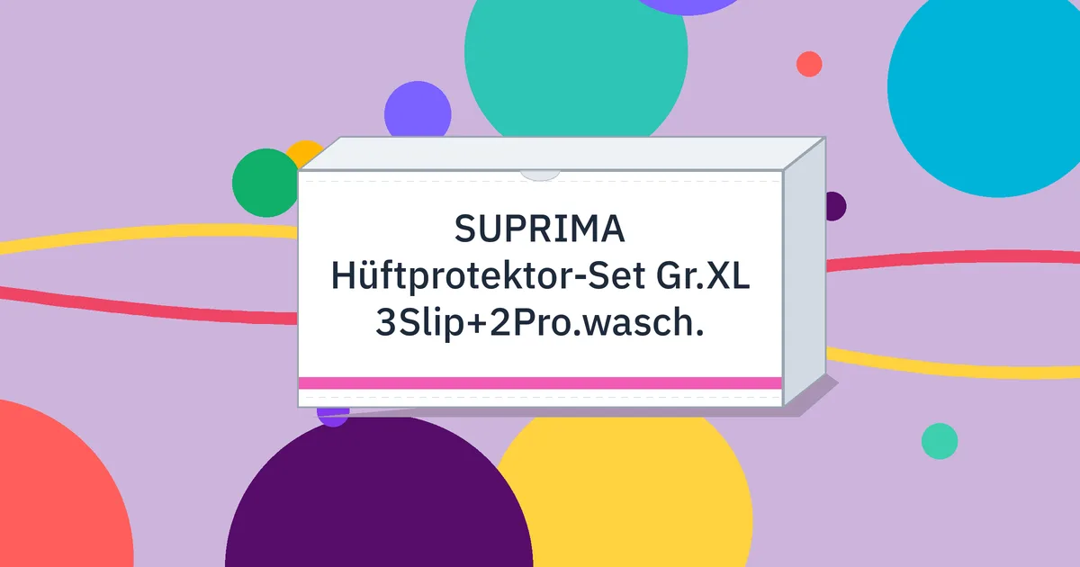 Symbolbild: Packung mit der Aufschrift SUPRIMA Hüftprotektor-Set Gr.XL 3Slip+2Pro.wasch. (PZN 09784210) – Verfügbarkeit und Bezug in Apotheken in Frankfurt am Main