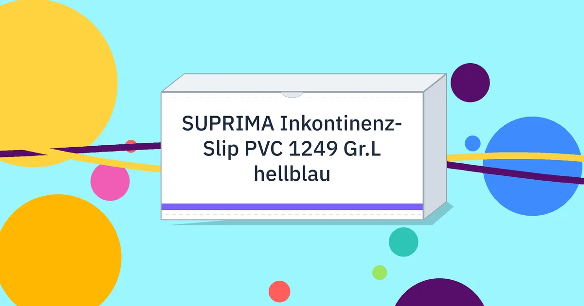 Symbolbild: Packung mit der Aufschrift SUPRIMA Inkontinenz-Slip PVC 1249 Gr.L hellblau (PZN 02062873) – Verfügbarkeit und Bezug in Apotheken in Frankfurt am Main