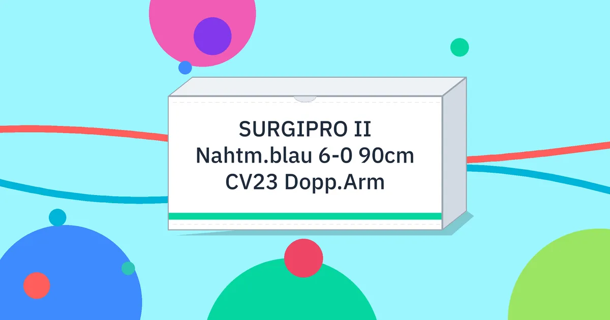 Symbolbild: Packung mit der Aufschrift SURGIPRO II Nahtm.blau 6-0 90cm CV23 Dopp.Arm (PZN 18259017) – Verfügbarkeit und Bezug in Apotheken in Frankfurt am Main