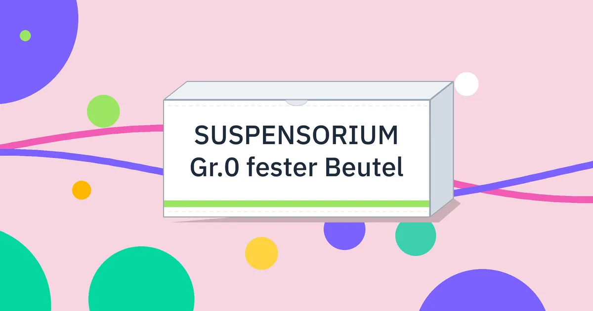 Symbolbild: Packung mit der Aufschrift SUSPENSORIUM Gr.0 fester Beutel (PZN 01969157) – Verfügbarkeit und Bezug in Apotheken in Frankfurt am Main