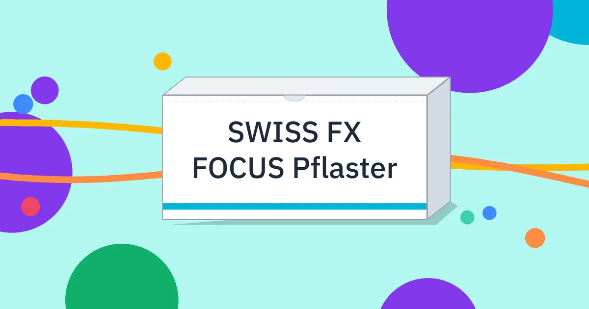 Symbolbild: Packung mit der Aufschrift SWISS FX FOCUS Pflaster (PZN 19640015) – Verfügbarkeit und Bezug in Apotheken in Frankfurt am Main
