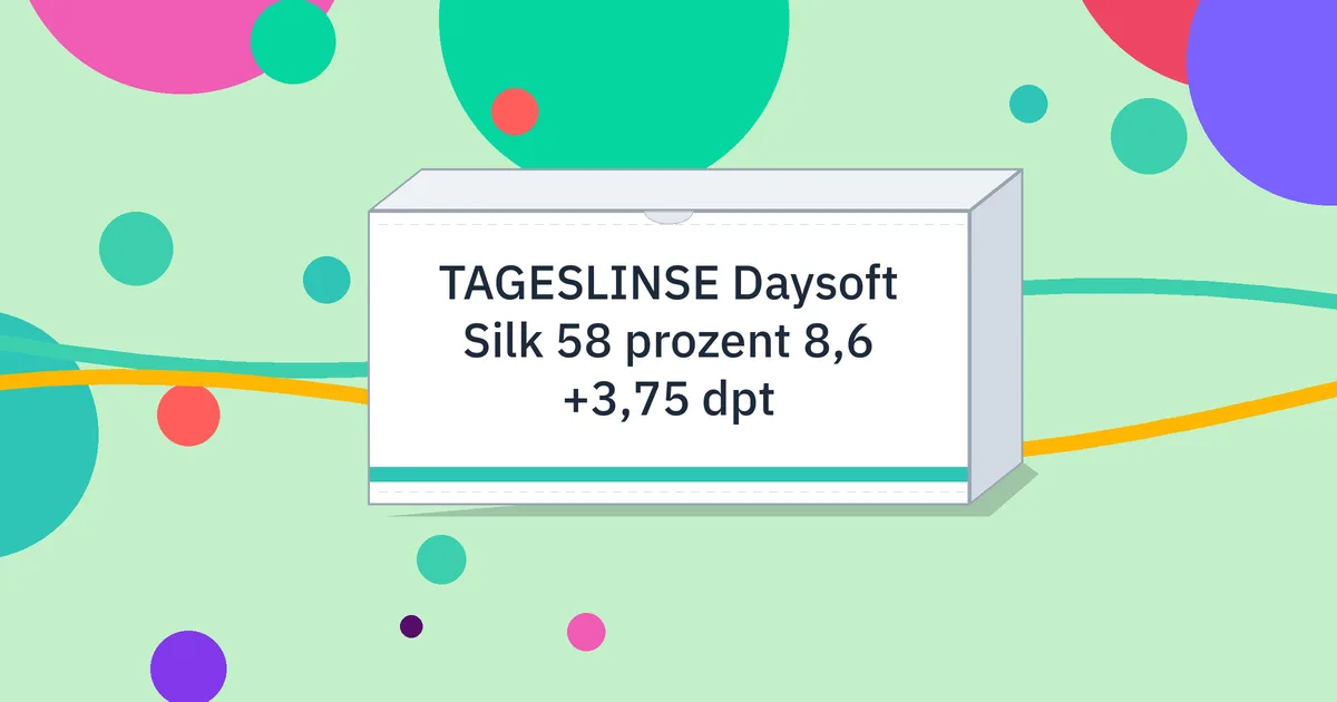 Symbolbild: Packung mit der Aufschrift TAGESLINSE Daysoft Silk 58 prozent 8,6 +3,75 dpt (PZN 00326960) – Verfügbarkeit und Bezug in Apotheken in Frankfurt am Main