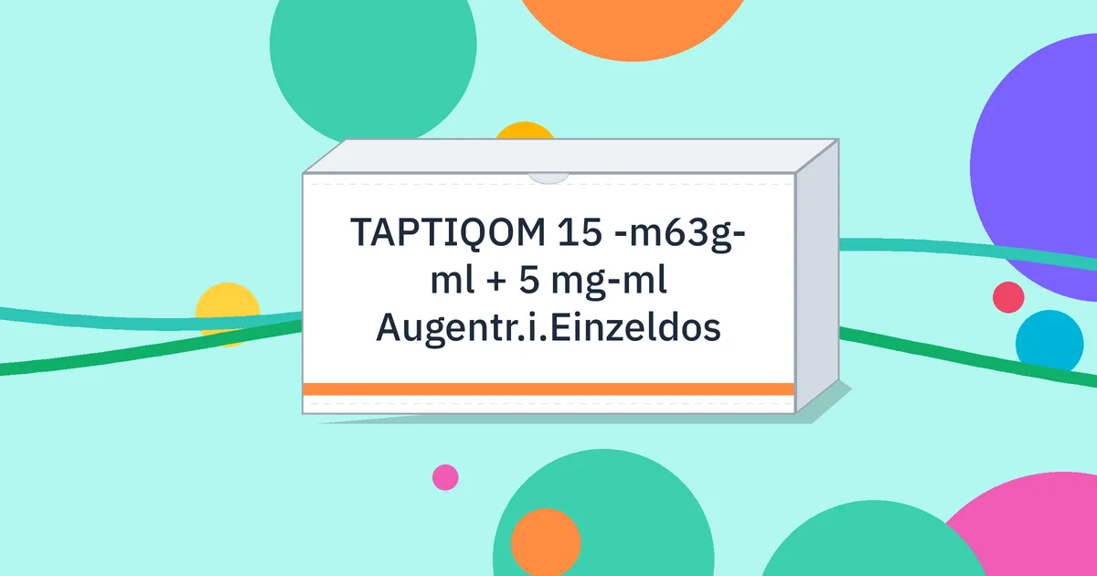 Symbolbild: Packung mit der Aufschrift TAPTIQOM 15 -m63g-ml + 5 mg-ml Augentr.i.Einzeldos (PZN 19224127) – Verfügbarkeit und Bezug in Apotheken in Frankfurt am Main