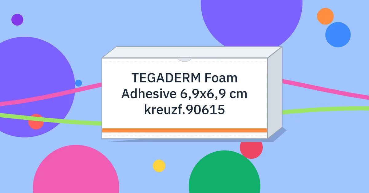 Symbolbild: Packung mit der Aufschrift TEGADERM Foam Adhesive 6,9x6,9 cm kreuzf.90615 (PZN 13600262) – Verfügbarkeit und Bezug in Apotheken in Frankfurt am Main