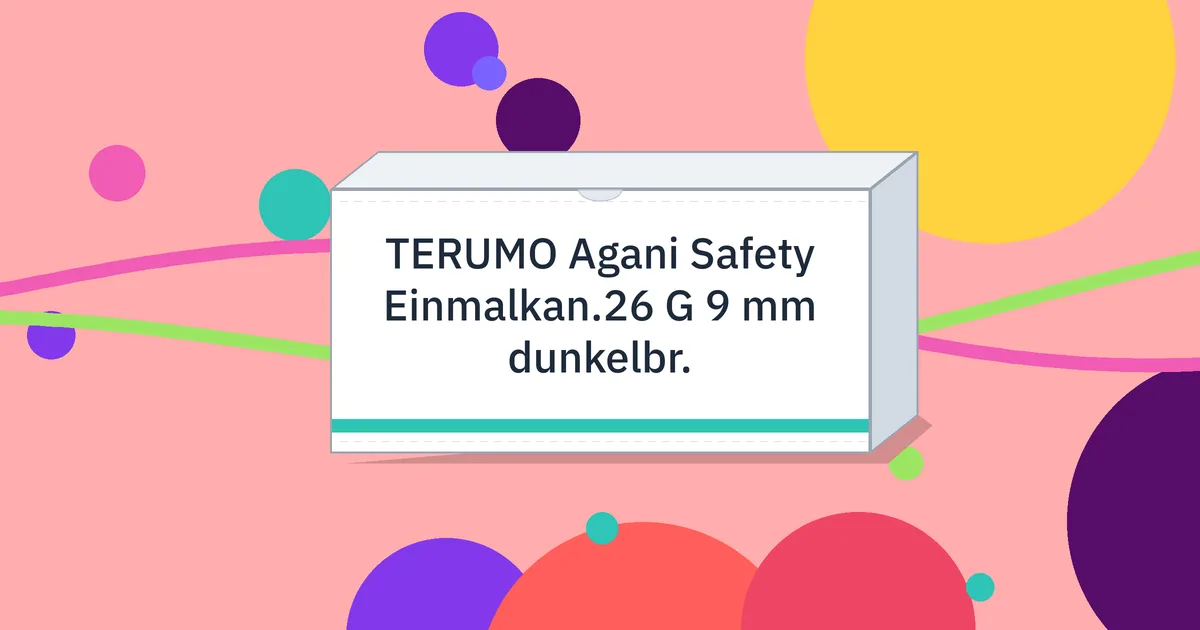 Symbolbild: Packung mit der Aufschrift TERUMO Agani Safety Einmalkan.26 G 9 mm dunkelbr. (PZN 18201940) – Verfügbarkeit und Bezug in Apotheken in Frankfurt am Main