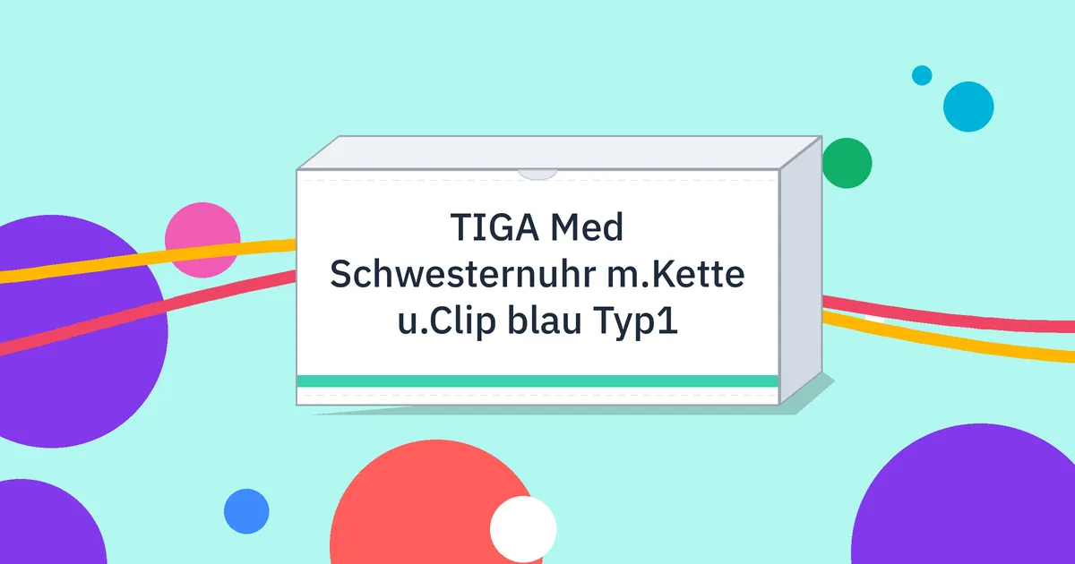 Symbolbild: Packung mit der Aufschrift TIGA Med Schwesternuhr m.Kette u.Clip blau Typ1 (PZN 06839100) – Verfügbarkeit und Bezug in Apotheken in Frankfurt am Main