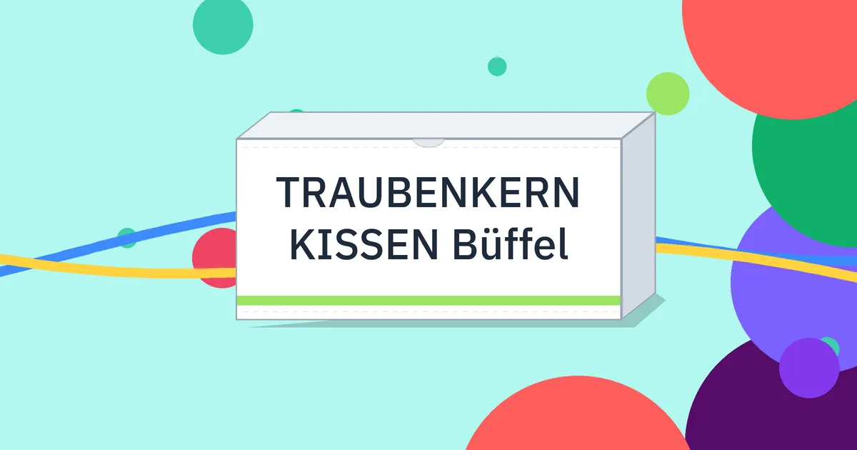 Symbolbild: Packung mit der Aufschrift TRAUBENKERN KISSEN Büffel (PZN 16511429) – Verfügbarkeit und Bezug in Apotheken in Frankfurt am Main