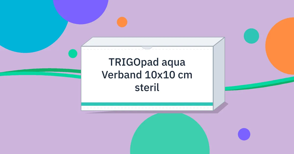 Symbolbild: Packung mit der Aufschrift TRIGOpad aqua Verband 10x10 cm steril (PZN 09288244) – Verfügbarkeit und Bezug in Apotheken in Frankfurt am Main