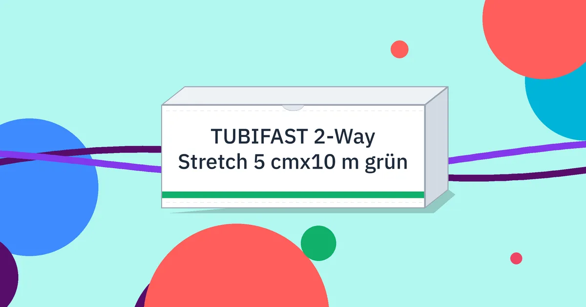 Symbolbild: Packung mit der Aufschrift TUBIFAST 2-Way Stretch 5 cmx10 m grün (PZN 19747440) – Verfügbarkeit und Bezug in Apotheken in Frankfurt am Main