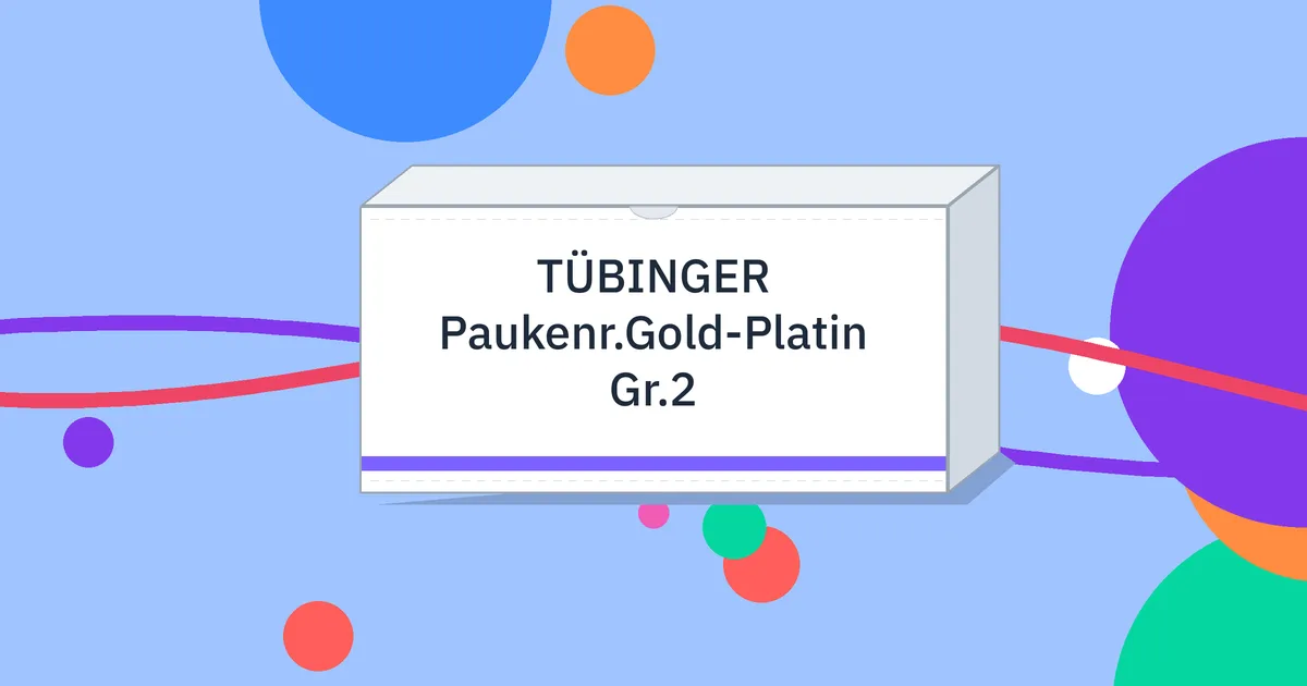 Symbolbild: Packung mit der Aufschrift TÜBINGER Paukenr.Gold-Platin Gr.2 (PZN 09652796) – Verfügbarkeit und Bezug in Apotheken in Frankfurt am Main