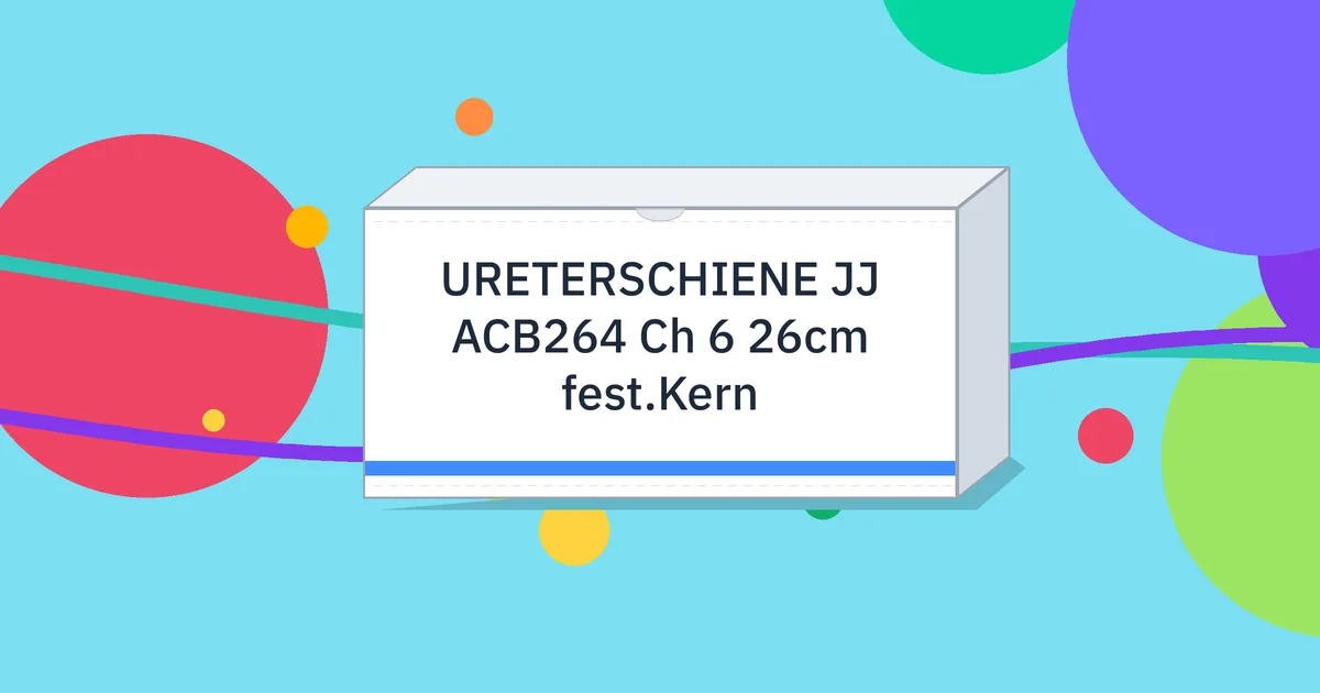 Symbolbild: Packung mit der Aufschrift URETERSCHIENE JJ ACB264 Ch 6 26cm fest.Kern (PZN 01358123) – Verfügbarkeit und Bezug in Apotheken in Frankfurt am Main