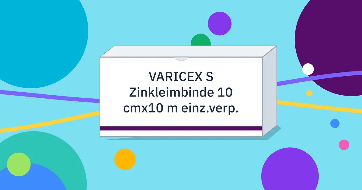 Symbolbild: Packung mit der Aufschrift VARICEX S Zinkleimbinde 10 cmx10 m einz.verp. (PZN 03130654) – Verfügbarkeit und Bezug in Apotheken in Frankfurt am Main