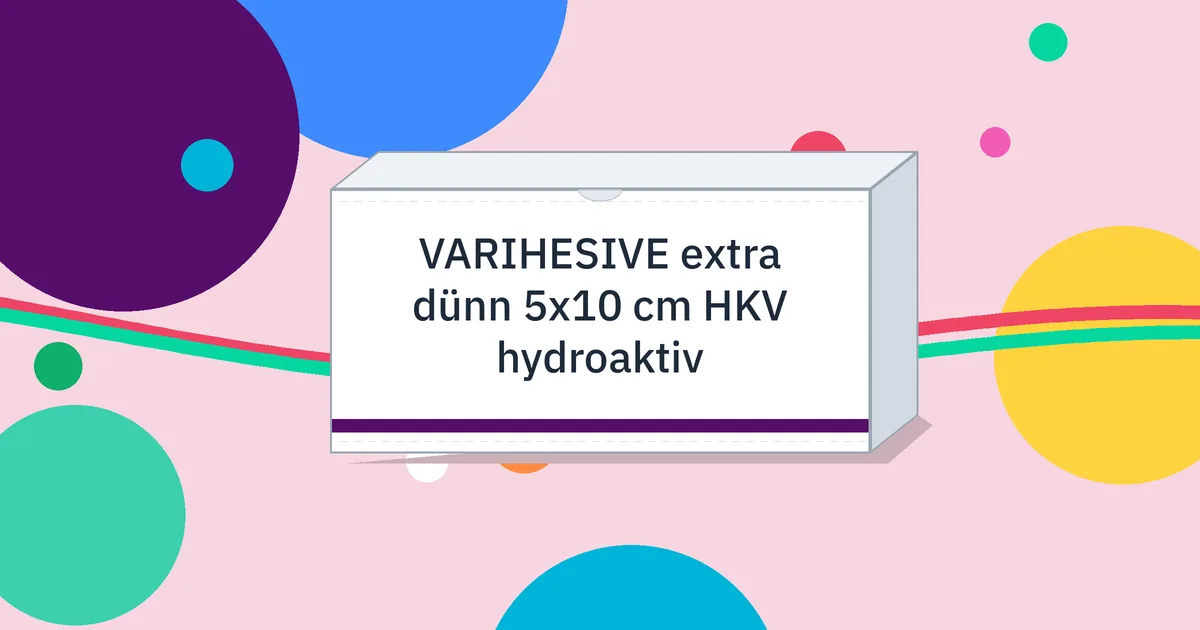 Symbolbild: Packung mit der Aufschrift VARIHESIVE extra dünn 5x10 cm HKV hydroaktiv (PZN 12772357) – Verfügbarkeit und Bezug in Apotheken in Frankfurt am Main