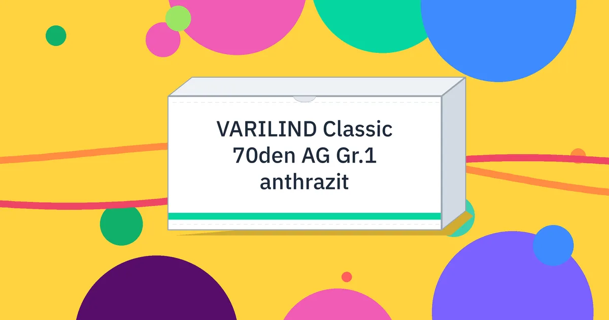 Symbolbild: Packung mit der Aufschrift VARILIND Classic 70den AG Gr.1 anthrazit (PZN 18191644) – Verfügbarkeit und Bezug in Apotheken in Frankfurt am Main