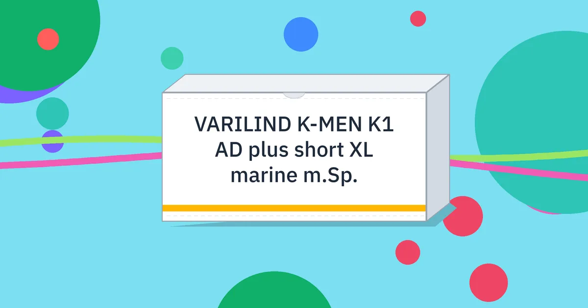 Symbolbild: Packung mit der Aufschrift VARILIND K-MEN K1 AD plus short XL marine m.Sp. (PZN 20569038) – Verfügbarkeit und Bezug in Apotheken in Frankfurt am Main