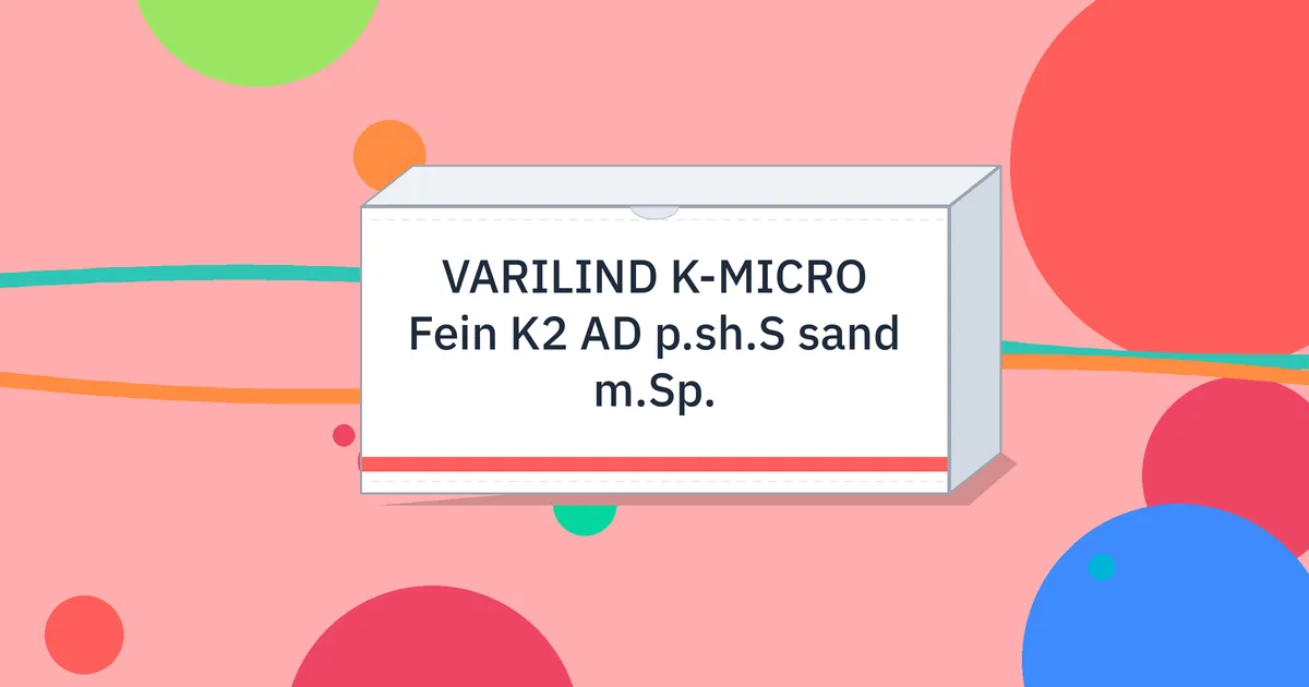 Symbolbild: Packung mit der Aufschrift VARILIND K-MICRO Fein K2 AD p.sh.S sand m.Sp. (PZN 20558537) – Verfügbarkeit und Bezug in Apotheken in Frankfurt am Main
