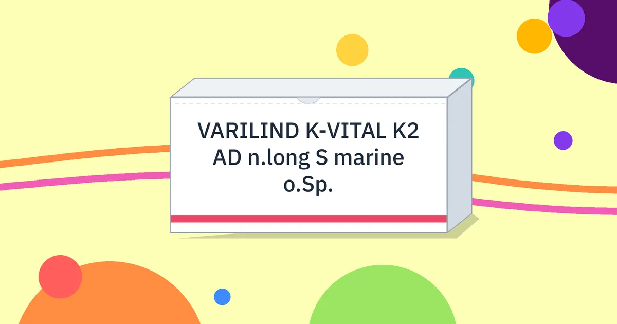 Symbolbild: Packung mit der Aufschrift VARILIND K-VITAL K2 AD n.long S marine o.Sp. (PZN 20567950) – Verfügbarkeit und Bezug in Apotheken in Frankfurt am Main