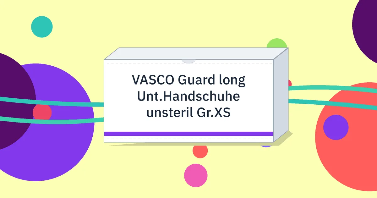 Symbolbild: Packung mit der Aufschrift VASCO Guard long Unt.Handschuhe unsteril Gr.XS (PZN 13570957) – Verfügbarkeit und Bezug in Apotheken in Frankfurt am Main