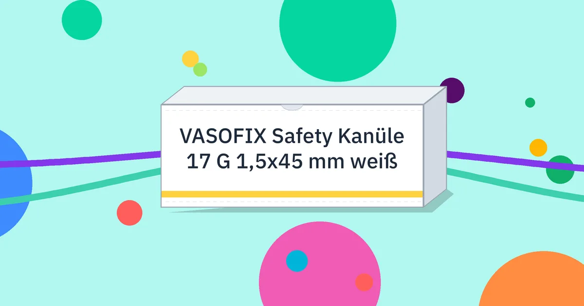 Symbolbild: Packung mit der Aufschrift VASOFIX Safety Kanüle 17 G 1,5x45 mm weiß (PZN 01105988) – Verfügbarkeit und Bezug in Apotheken in Frankfurt am Main